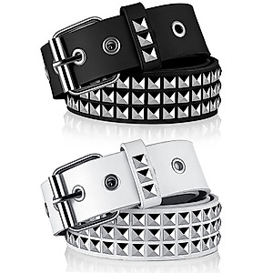 Vicenpal 2 Pieces Studded Belt Punk Rock Rivet Belt Metal Pyramid Pu Leather Belt EMO Belt for Women Men