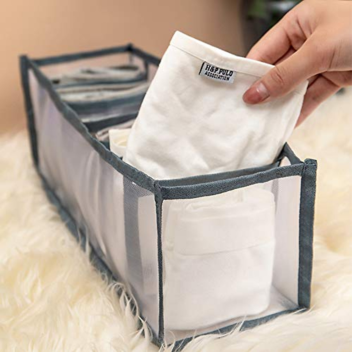 Foldable Underwear Storage Box With 6/7/11 Compartments Nylon Divider Box Socks Bra Underpants Wardrobe Drawer Closet Organizers (white(5PCS), 11 cells)