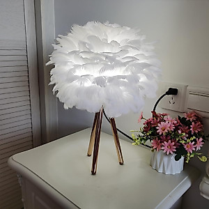 ZYLEIESENBAO Feather Lamp White Furry Tripod Table Lamp Children's Bedroom Deco Gift Princess Feather Desk Lamp 12'' Bedside Lights Night Lamp Girl's Bedroom Atmosphere Light