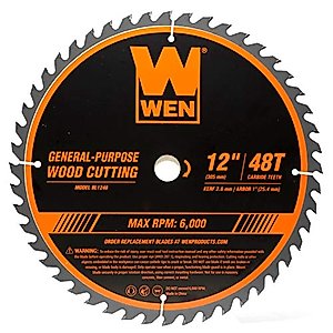 WEN BL1248 12-Inch 48-Tooth Carbide-Tipped Professional Woodworking Saw Blade for Miter Saws and Table Saws,Silver