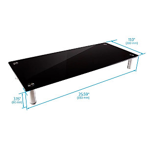 Monoprice Medium Multimedia Desktop Stand, Black Glass (27.6" x 12.2" x 3") - Stand & Riser, Laptop Stand, Desktop TV Stand, Dual Monitors w/ Height Adjustable Legs - Workstream Collection (116360), 25.6" x 11.0"