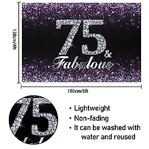 HAMIGAR 6x4ft Happy 75th Birthday Banner Backdrop - 75 & Fabulous Birthday Decorations Party Supplies for Women - Purple