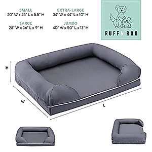 Classic Brands Ruff n' Roo X-Large Waterproof Bolster Cotton and Memory Foam Dog Bed with Non-Slip Bottom, Grey