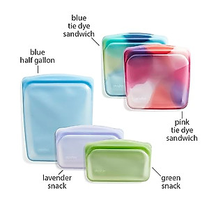 Stasher Premium Silicone Reusable Food Storage Bags, 5-Pack, Tie Dye Multi | Multi-Use Food Storage Bags, Lunch Bag, Travel Containers | BPA Free, Leak-free, Dishwasher-Safe, Eco-friendly