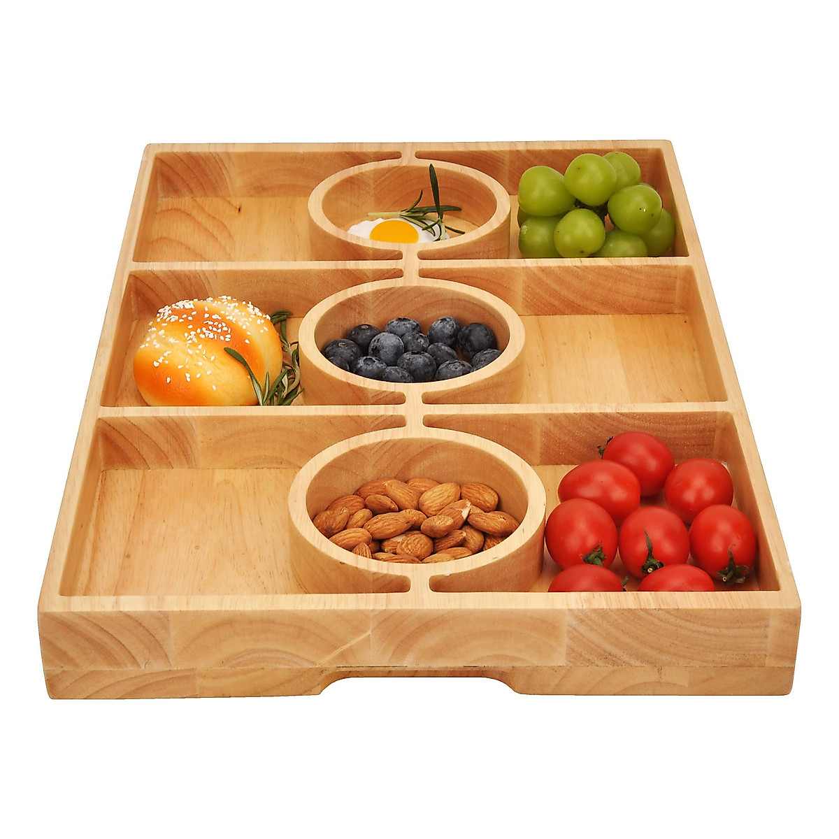 Spiretro Wood Serving Board, Small Sectioned Fruit Snack Platter, Food, Charcuterie, Dessert, Vegetable Appetizer Serving Tray, Cheese Board, Decorative Party Charger Plate,16.5” x 11” _Beige