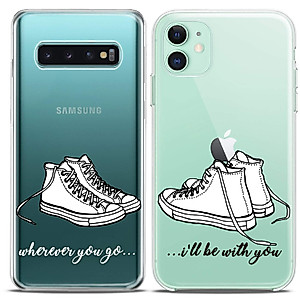 Cavka Matching Couple Cases Compatible for Google Pixel 8 Pro 7a 7 Pro 6 Pro 6a 6 5a 5 XL 4a 5G 4 XL 4a Crystal Sneakers Wherever You Go I Will Be With Clear Silicone Cover Converse Anniversary Friend