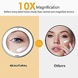 Beautural 10X Magnifying Makeup Mirror with LED Lights, Lighted Magnifying Vanity Makeup Mirror for Home Tabletop Bathroom Shower Travel, 360 Degree Rotation, Powerful Suction Cup