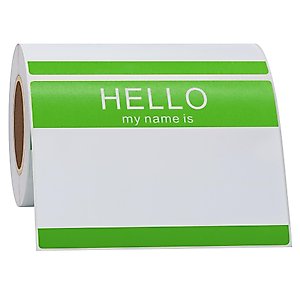 Hycodest Hello My Name is, Sticker Writing Stickers Easy Peel and Stick Badges Sensitive Name Tag 3.5"x2.35", 200 Pcs (Green)