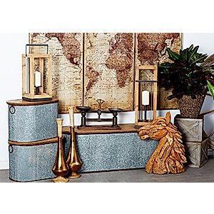 Deco 79 Metal Storage Bench with Brown Wood Top, Set of 3 48", 23", 23"W, Brown