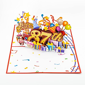 iGifts And Cards Happy 87th Red Birthday 3D Pop Up Greeting Card – Awesome 87 Birthday Card For Woman, Man, Happy Eighty Seven Birthday Gift For Mom, Dad, Wife, Husband Present, 5" X 7"