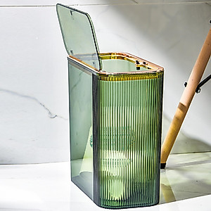 Transparent Trash Can, 12.2x6.1x11.8 inch Green Garbage Can, Bathroom Trash Cans with Lids, Plastic Slim Waste Basket, Space-saving Trash Can