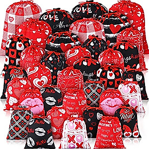 36 Pieces Large Wedding Drawstring Bags Heart Gift Wrapping Bags Candy Wedding Cookie Bags for Wedding Party Favors Bridal Shower, Assorted Sizes and Designs