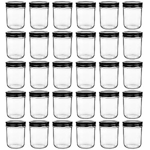 QAPPDA 6oz Glass Jars With Lids,Small Mason Jars Wide Mouth,Mini Canning Jars With Black Lids,Kitchen Storage Jars For Honey,Jam,Jelly,Baby Foods,Wedding Favor,Shower Favors,Spice Jars Set of 30
