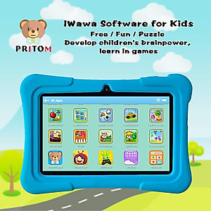 PRITOM K7 Kids Tablet, 4GB+32GB, Android 13 Toddler Tablet with WiFi, Dual Camera, Education, Games, Kids Software Pre-Installed, Parental Control, Blue
