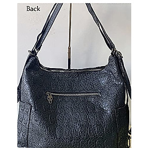 Downupdown Women Handbag Print Shoulder Bag Skull Rivet Crossbody Satchel Messenger Large Tote Purse Handbag (Black1)