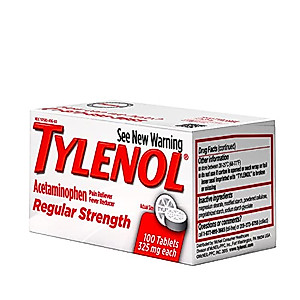 Tylenol Regular Strength Tablets, Acetaminophen Pain Reliever & Fever Reducer, 100 ct
