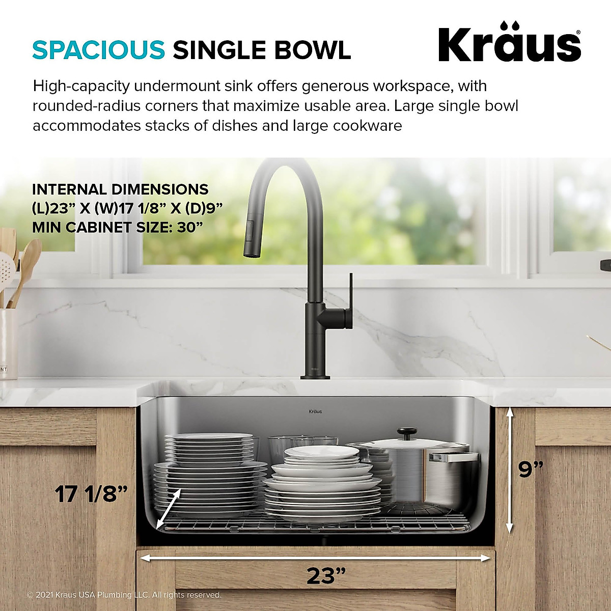 KRAUS Dex 25-inch Undermount 16 Gauge Stainless Steel Single Bowl Kitchen Sink, KA1US25B