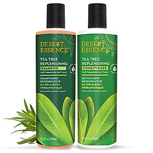 Desert Essence Tea Tree Replenishing Conditioner - 12.7 Fl Ounce - Peppermint & Yucca - Eucalyptus Oil - Vitamin E - Keratin - Murumuru Butter For Dull, Damaged Hair - Reduces Hair Breakage & Flaking