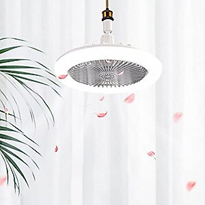 Enclosed Low Profile E27 Ceiling Fan With Lights - Multifunctional 2-in-1 Modern Electric White Ceiling Fan with Dimmable LED Light Kit & Gimbal Lamp Holder for Bedrooms Kitchen Offices Decor (Gray)