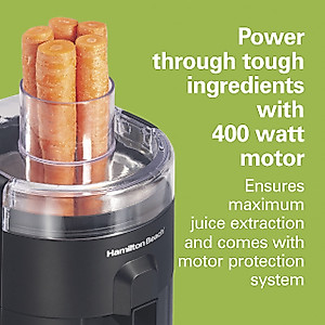 Hamilton Beach HealthSmart Juicer Machine, Compact Centrifugal Extractor, 2.4” Feed Chute for Fruits and Vegetables, Easy to Clean, BPA Free, 400W, Black (67500)