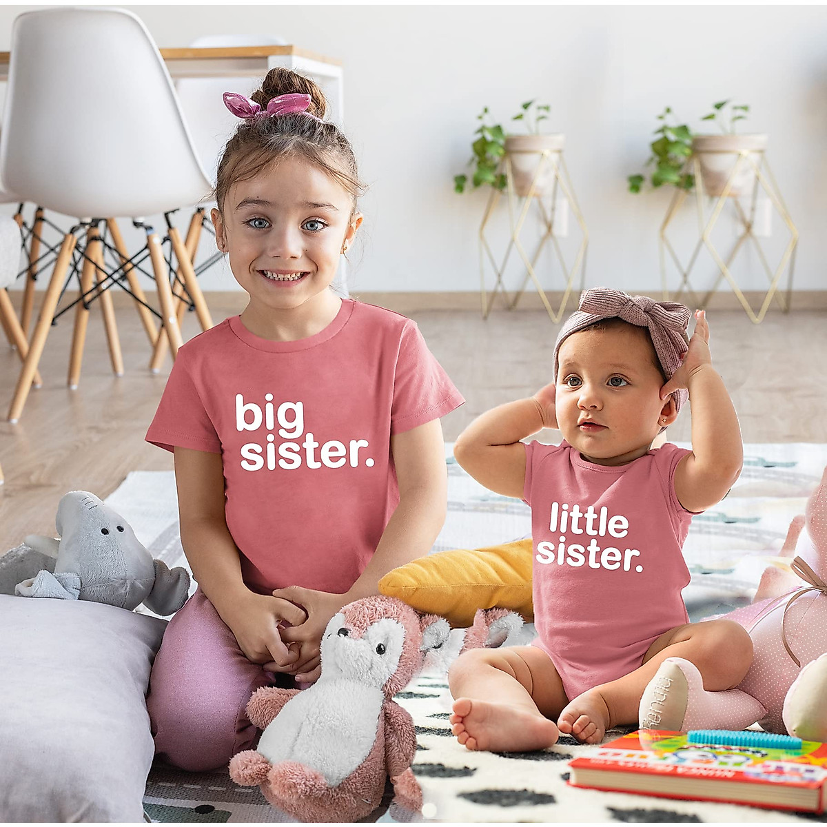 big sister little sister matching outfits shirts set baby toddler newborn girls (Mauve, Kid (4T) / Baby (1-3M))