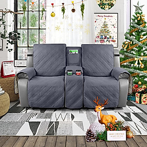 TAOCOCO Loveseat Recliner Cover with Console, Non-Slip Split Reclining Pet Cover for Dual Loveseat Recliner, Furniture Protector with Elastic Straps (2 Seater, Dark Grey)