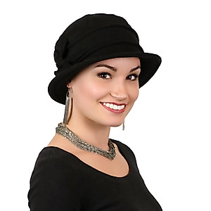 Fleece Flower Cloche Hat for Women Cancer Headwear Chemo Ladies Head Coverings Black