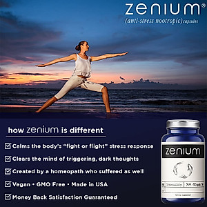 Zenium - Relieve Stress, Tension, Worry, Nervousness, & Irritability | Calm The Mind & Body | Ayurvedic | Natural Relief Supplement | Boosts Mood | Ashwagandha, L-Theanine, GABA, Rhodiola |60 Capsules