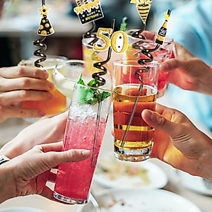 24 PCS 50th Birthday Straw Decor Party Decorations Plastic Reusable Glitter Straws for 50th Birthday Party Decor Cut-Out Number 50 Party Decorative Supplies for Women Men with 2 Brush