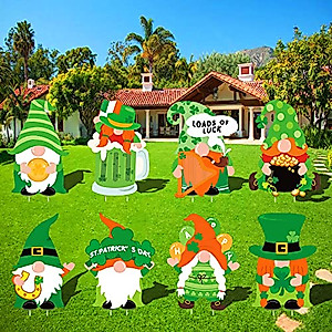 St. Patrick's Day Gnomes Yard Signs - 8 Pcs Large Outdoor Lawn Decorations Green Gnomes Decor Signs with Stakes for St. Paddy's Day Home Pathway Walkway Yard Garden Patio Party Decorations