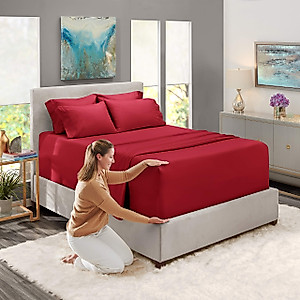 Hearth & Harbor Extra Deep Pocket Queen Sheets Sets - Fits Mattress 18-24 Inches Deep - Extra Deep Pocket Sheets - 6 Piece Queen Size Sheets - Queen Sheets Deep Pocket - Burgundy Sheets