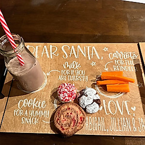 Custom Wooden Christmas Cookies and Milk for Santa Tray, Christmas Eve Treats Serving Board Platter for Reindeer, Kids Gift Snacks Bamboo Color Printed Plate mat for Santa