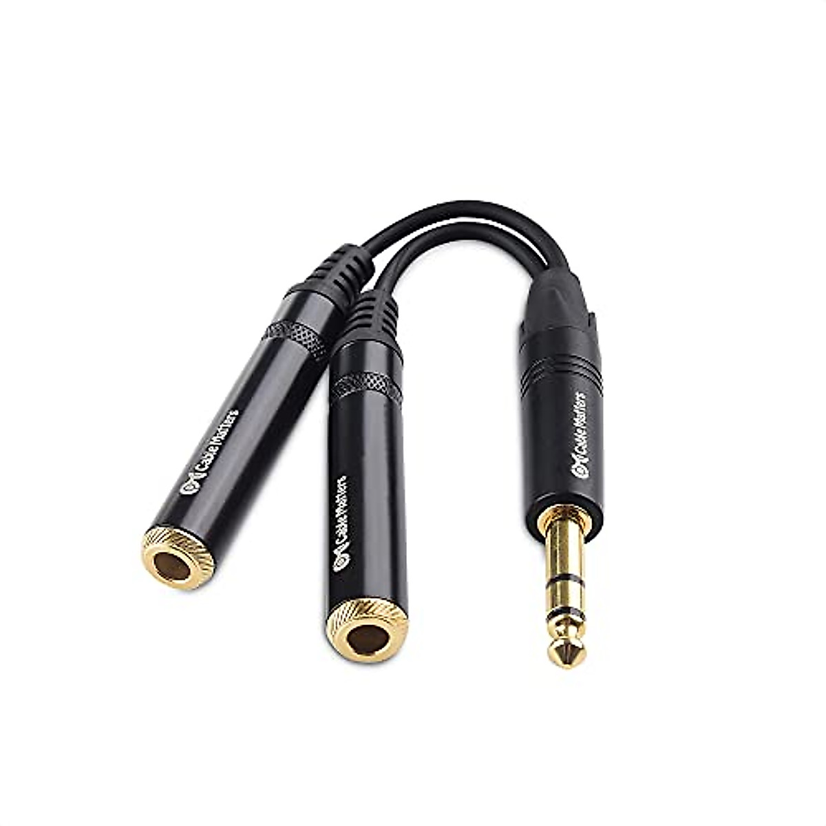 Cable Matters 2-Pack TRS Male to 2X TRS Female 1/4 Splitter Cable (1/4 Inch Headphone Splitter Cable) in Black - 0.2m / 6 Inches