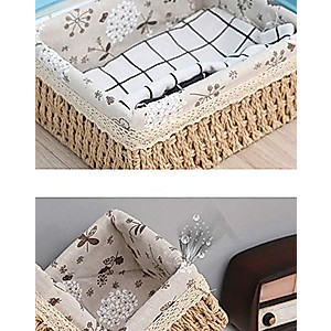 Woven Baskets for Storage Free Life Woven Baskets, Handmade Paper Rope Organizing Baskets Set, Square Nesting Baskets with Liner, Decorative Home Storage Bin (Set of 3) (Gray Set)