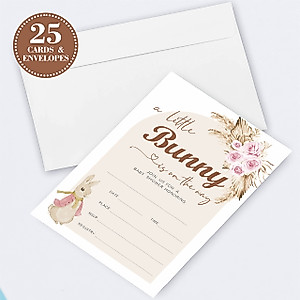 JCVUK Set of 25 Baby Shower Invitations with Envelopes, Diaper Raffle Tickets and Baby Shower Book Request Cards,Boho Bunny Theme Babyshower Party For Boys or Girls(YQKTZ-B04)