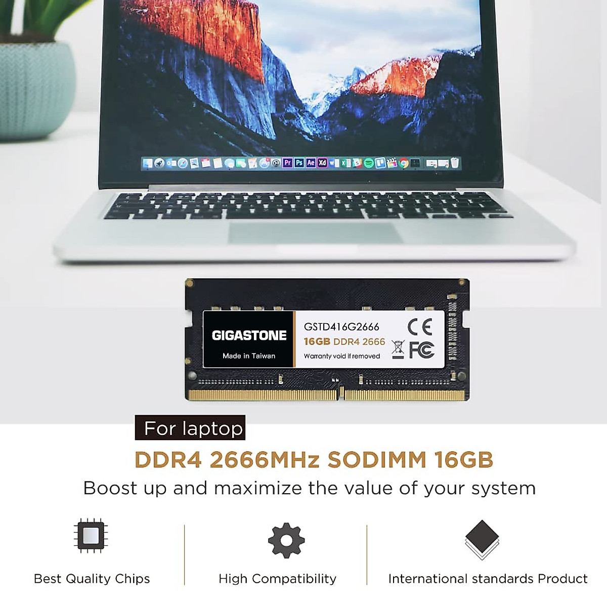 【DDR4 RAM】 GIGASTONE 32GB Kit (2x16GB) DDR4 2666MHz (2400MHz or 2133MHz) PC4-21300 (PC4-19200/17000) CL19 1.2V SODIMM 260 Pin Unbuffered Non ECC High Performance Notebook Laptop Memory Upgrade