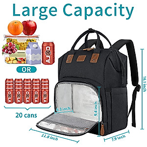 Gifts for Him Her, Extra Large Lunch Backpack, 17 Inch Travel Laptop Backpack for Women Men, USB Port College School Student Bookbag, Insulated Cooler Backpack Lunch Box Nurse Work Backpacks, Black