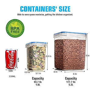 Food Storage Containers - Hangoes Cereal & Dry Airtight Plastic Containers, Set of 8 Kitchen Containers 175.9 Oz/ 54.1 Oz with 1 Measuring Cup & 20 Chalkboard Labels & 1 Liquid Chalk Marker