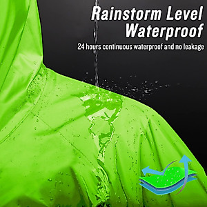 Mens Long Hooded Safety Rain Jacket Waterproof Emergency Raincoat Poncho(Green,XXL)