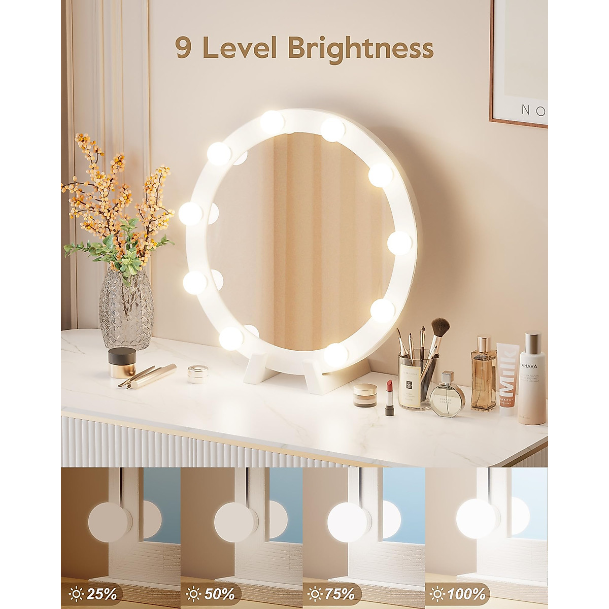 Hollywood Style Led Vanity Mirror Lights Kit - Vanity Lights Have 10 Dimmable Light Bulbs for Makeup Dressing Table and Power Supply Plug in Lighting Fixture Strip, White (No Mirror Included)