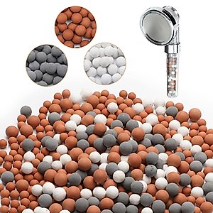 Replacement Anion Mineral Bead Stone Ball, Purifying Water Mineral Stone Bead, Filtration Stone Bead Ball for Filtered Shower Head, Diameter 7-8 mm (Orange, Gray, White,150.0 Grams)