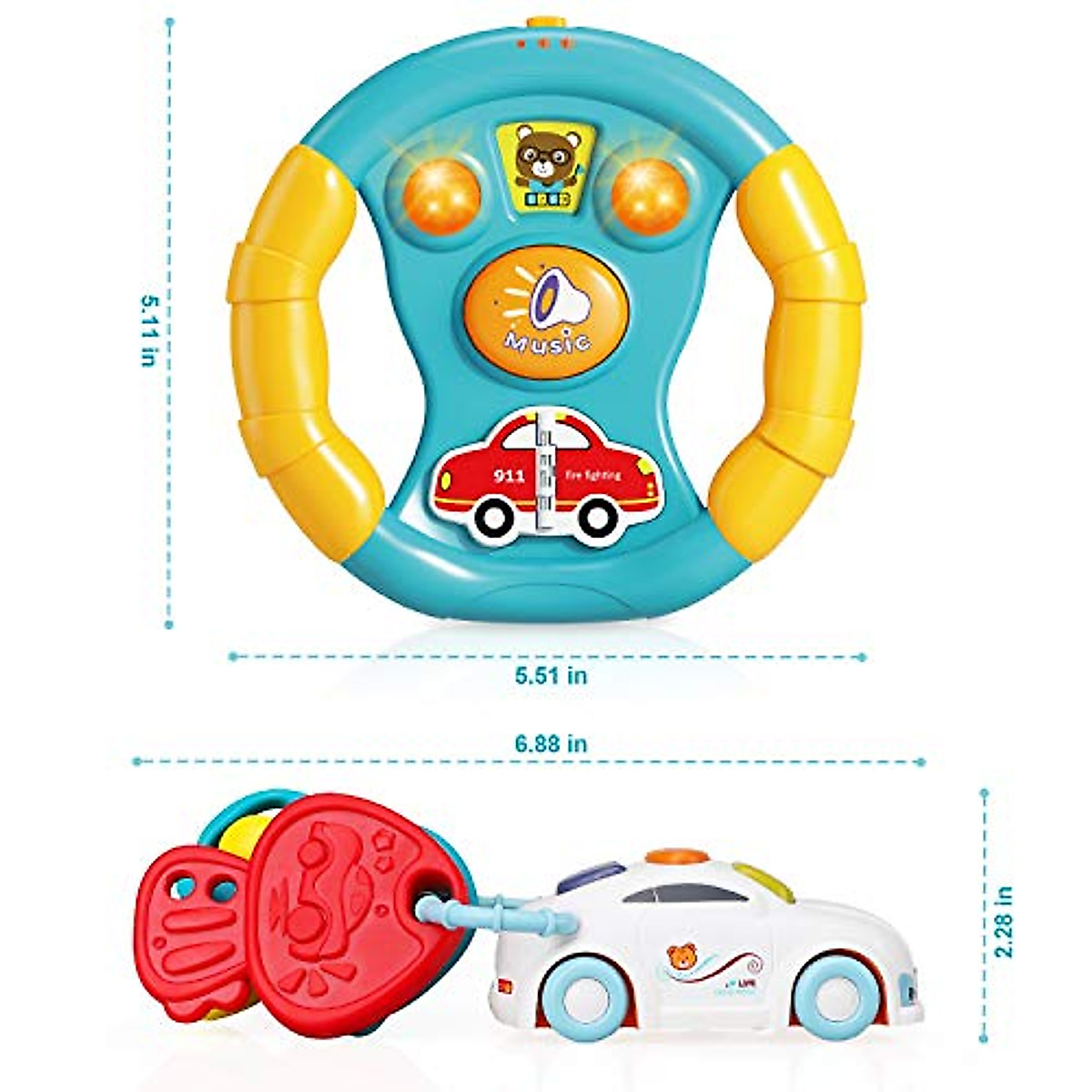 TOY Life Baby Toy Keys with Steering Wheel Toy - Toy Key for Toddler and Infant and Kids Steering Wheel - Play Keys Toys - Baby Musical Light Up Toys for Babies 18 Months (Car Keys & Steering Wheel)