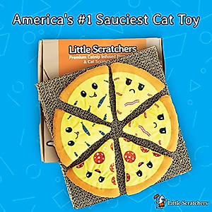Little Scratchers Pizza Cat Toys (Large) - Includes 6 Pizza Catnip Toys & Thick Cardboard Cat Scratch Pad, Cat Gift Set, Funny Cat Gifts for Christmas, Cat Birthday Toys, Cute Cat Scratcher Toys