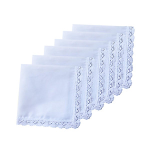 6 Pack of Ladies Embroidery Cotton Handkerchiefs Lace Border White Hankies