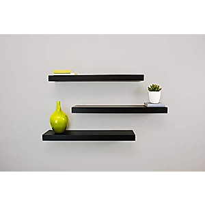 Kiera Grace Set of Three Maine Simple & Classic Decorative Engineered Wood Floating Wall Shelves for Home, Room, & Office, 24" L x 4.75" W x 3" H, Black