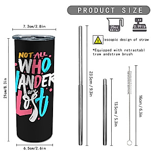 20 oz Water Bottle Coffee Mugs Not All Who Wander are Lost Water Bottles with Straw Thermo Coffee Mug Vintage Sublimation Cups 20 oz Skinny Gift for Employees