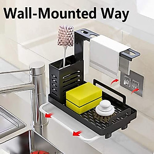 Sink Caddy Kitchen Sink Organizer, Stainless Steel Kitchen Caddy Sink Organizer with Removable Drain Tray for Soap, Sponge, Scrubber, Brush and Dishcloth, Rustproof Countertop Kitchen Sink Organizer