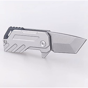 ESaure Mini Flipper Pocket Knife (TK22), 1.57 Inch D2 Stainless Steel Blade with Stone Washed Technique, Everyday Utility Knife with G10 Lanyard Hole, 3.24 oz, Silver.