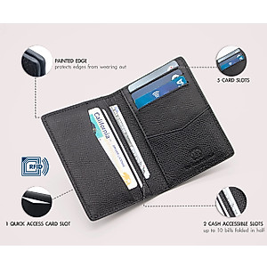 The Tanned Cow Slim Minimalist Wallet for Men Women, Mini Thin Leather Bifold, Front Pocket Credit Card Holder with RFID Blocking, including Gift Box (Black)