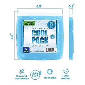 Ice Pack for Lunch Box - 5 Ice Packs - Original Slim & Long-Lasting Freezer Packs for your Lunch or Cooler Bag
